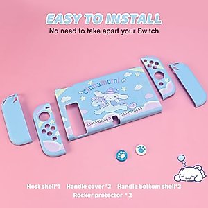 DLseego Dockable Protective Case for Switch, Newest Pattern Cover with Anti-Scratch and Shock-Absorption Design Hard Cover with 2 pcs Thumb Grips –Blue Rabbit