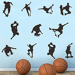 ANFRJJI Skateboard Wall Sticker - 11 Different Skaters Silhouettes in Extreme Actions - Removable PVC Vinyl Decals for Sports Youth Room and Bedroom - Skating Wall Art Mural JWH131 (Black)