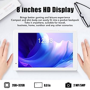 Tablet, 8 IPS Display 8.0 Tablet Dual Camera Octa-Core Processor 2GB RAM 32GB ROM Home (US Plug)