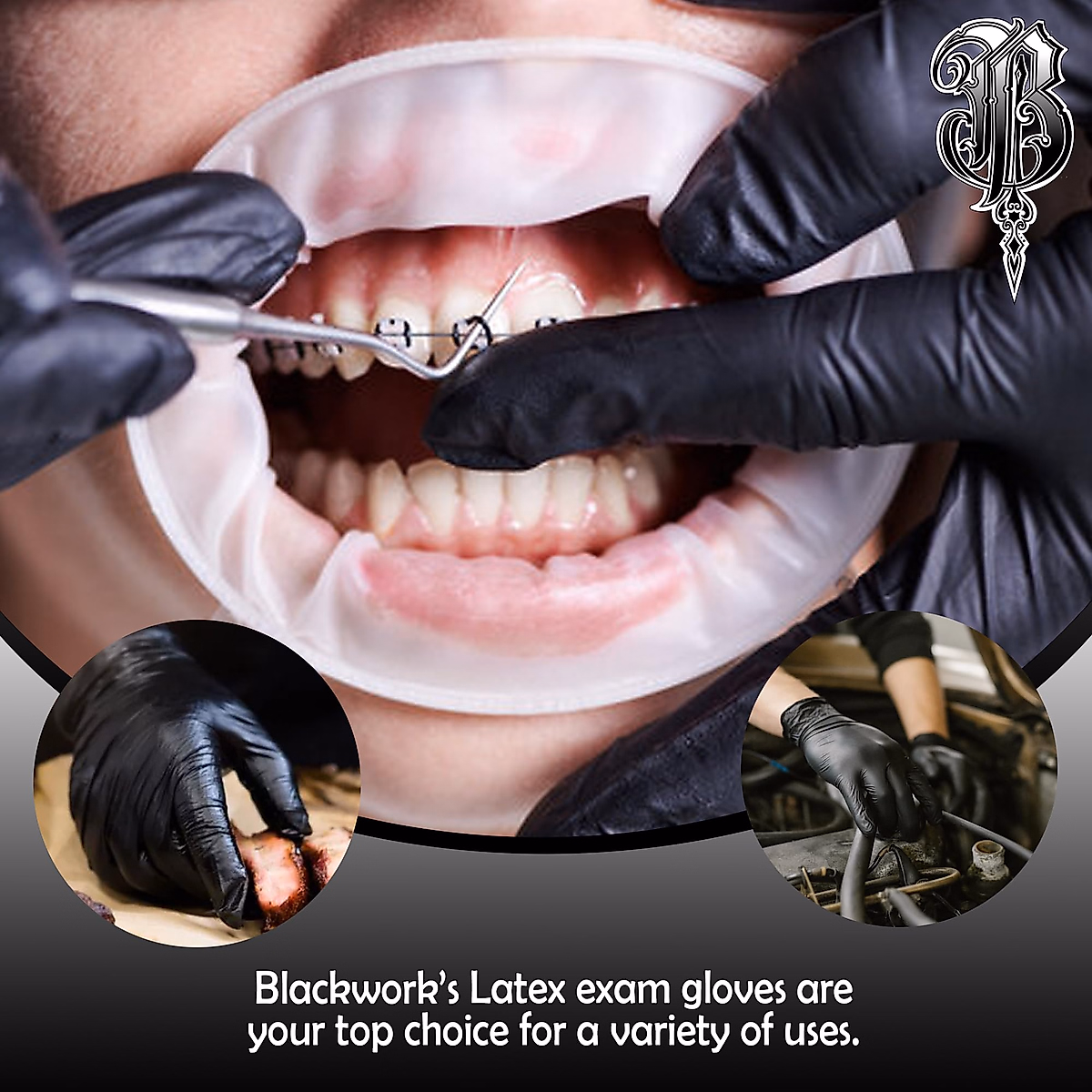 Blackwork Latex Exam Gloves -100ct Box- 6mil, Black, textured (1, Large)