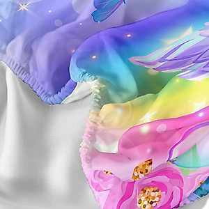 XYNHML Kid Unicorn Fitted Sheet Set Twin Size Rainbow Flower Star Pattern Kid Bed Sheet Cute Unicorn Butterfly Bedding Set for Boys Girls Includes 1 Fitted Sheets & 2 Pillowcases No Flat Sheet