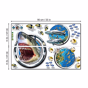 ufengke 3D Shark Broken Wall Stickers Tropical Fish DIY Wall Decals Art Decor for Bedroom Playroom