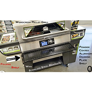 J & O Carts Parts Powder Coated Diamond Plate Folding Shelf for Cuisinart Woodcreek Pellet Grill