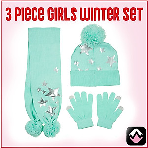 PEAK 2 PEAK Girls 3-Piece Winter Beanie Hat, Scarf and Gloves Cold Weather Set