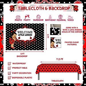 126 PCs Ladybug Baby Shower Decorations, Fiesec Ladybug Baby Shower Supplies Welcome Little Ladybug Backdrop Balloon Garland Banner Tablecloth Cake Topper Walking Balloon Polka Dots Heart Flower