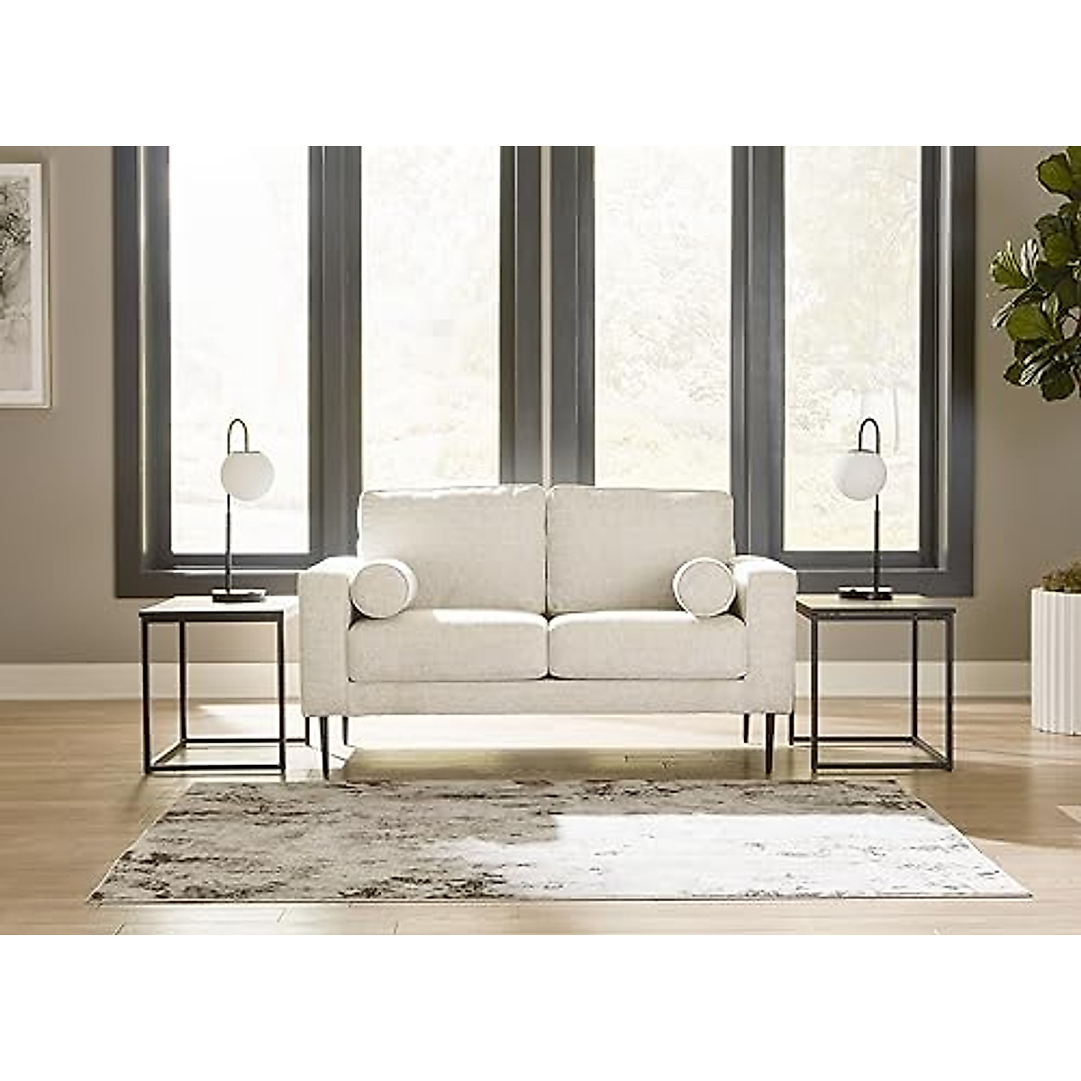 Signature Design by Ashley Hazela Contemporary Loveseat with 2 Bolster Pillows, Beige