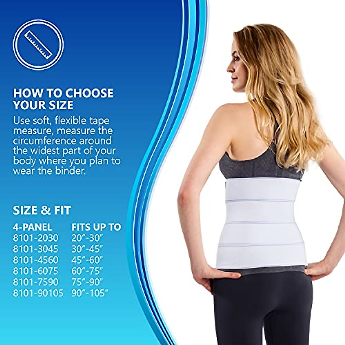 NYOrtho Abdominal Binder Lower Waist Support Belt - Compression Wrap for Men and Women (30" - 45") 4 Panel - 12"