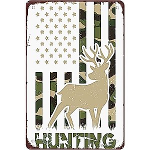 New Vintage Metal Tin Sign Hunting Camo American Flag Deer Elk Buck Usa Hunter Man Cave Farm Wall Art Garage Bar Hotel Christmas Halloween Girlfriend Boyfriend 8" X 12"