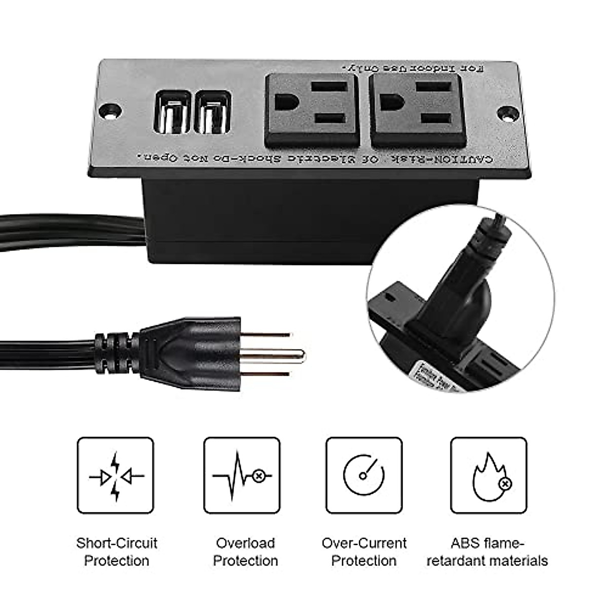Conference Recessed Power Strip Socket with USB Ports,Table Power Strip,Desktop Charging Station with 2-Outlets and 2 USB Ports