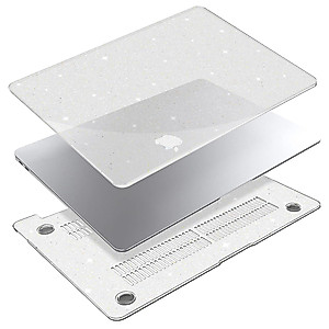 G JGOO Compatible with MacBook Air 13 Inch Case 2022 2021 2020 2019 2018 Release M1 A2337 A2179 A1932 Touch ID, Clear MacBook Air Case, Glitter Hard Shell Case + 2 Keyboard Cover + Screen Protector