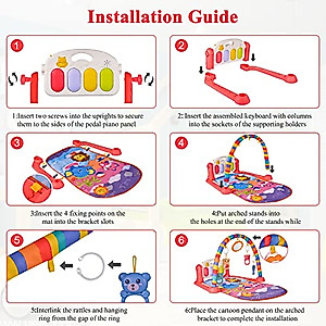 Baby Play Mat, Baby Activity Mat with Kick Piano, Baby Floor Mat with Bear Rattle, Kick and Play Piano Gym Activity Center for Baby, Baby Music Toys for 0-12 Months