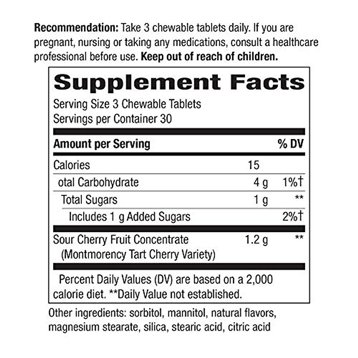 Nature's Way Tart Cherry Ultra Chewable, Anthocyanin Supplement and Antioxidant Support*, 1,200 mg per Serving, 90 Count