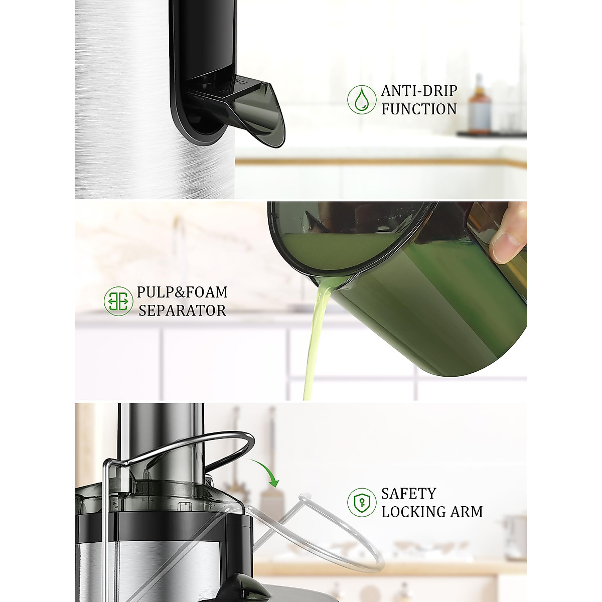 Healnitor 800W Centrifugal Juicer Machines Vegetable and Fruit with 3” Wide Chute, Juice Extractor with 2 Speeds, Easy to Clean, Anti-Drip, BPA Free