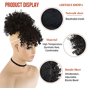 CINHOO Curly Ponytail Wigs for Black Women Hair Balls for Girls Natural Hair Wig Afro High Puff Bun Hair Pieces for Women Synthetic Drawstring Ponytail Extension for Black Women Pontail with Bangs