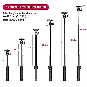 Ulanzi MT-34 Extendable Pole Tripod Mini Tabletop Tripod Selfie Stick with 2 in 1 Phone Clamp, Travel Tripod for Phone 12 Canon G7X Mark III Sony ZV-1 RX100 VII A6600 Vloging Filmmaking Live Streaming