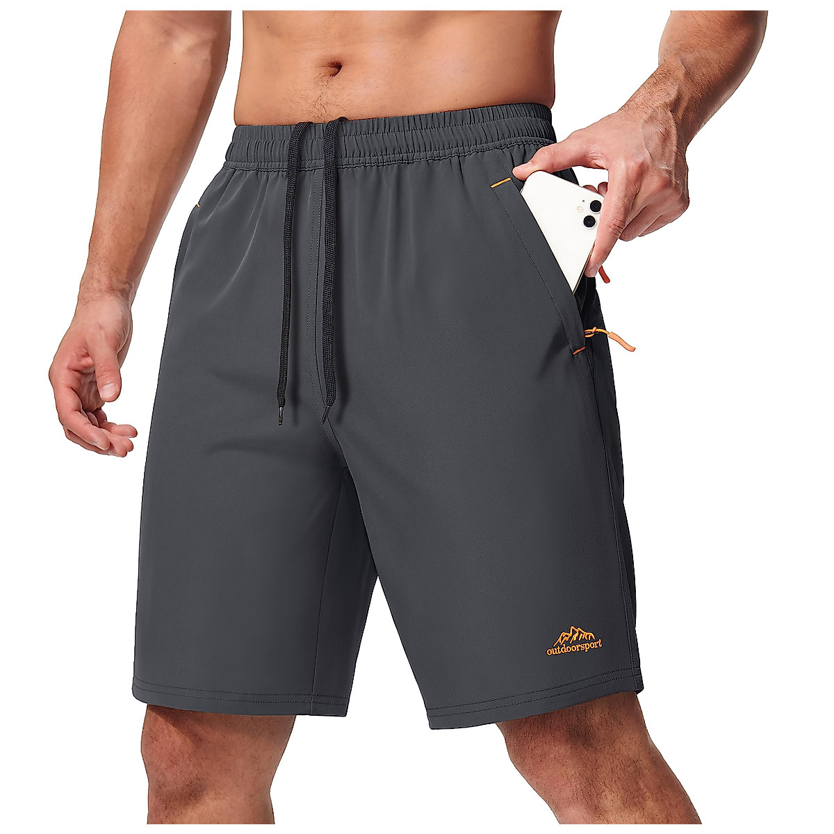 MAGCOMSEN Gym Shorts Men with Zipper Pockets Jogging Shorts Quick Dry Shorts Camping Running Lightweight Shorts Dark Grey 34