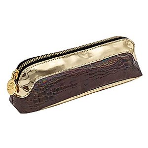 Pukka Pad, Wild Pencil Case - Faux Animal Print Zipper Pouch with Sturdy Gold Coloured Base for Pens, Penciles, and Other Stationery Supplies - Crocodile