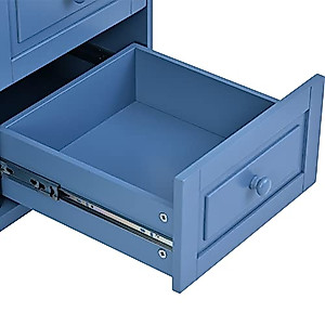 Merax Rolling Mobile Kitchen Island Cart with Wood Desktop and Storage Drawers, 53 Inch Width, Blue