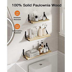 AMADA HOMEFURNISHING Wall Shelves Set of 6, Wood Floating Shelves for Wall Decor, Rustic Farmhouse Wall Shelves for Bedroom, Bathroom Shelves for Wall Storage, Book Shelves for Living Room, Wooden