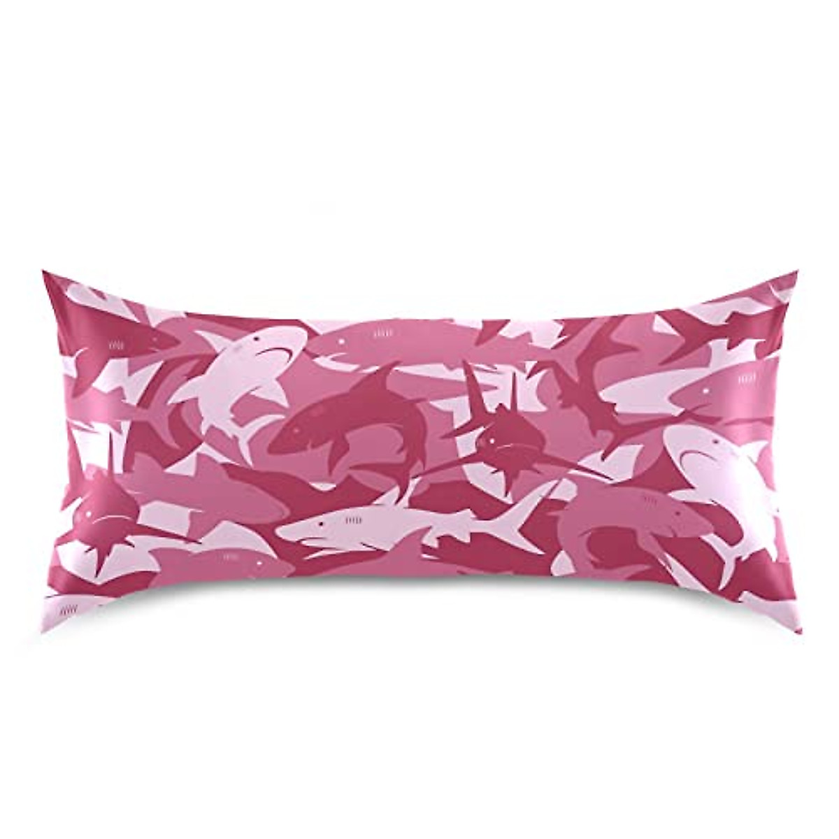 Sharks Camo Pink Pillow Covers Silk Pillowcase for Hair and Skin Soft Smooth Breathable Cooling Satin Pillowcase Standard Size Pillow Case for Bedroom Bed Sleeping (20x30 Inch)