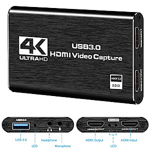 Capture Card Nintendo Switch, 4K HDMI Video Capture Card, 1080P 60FPS, HDMI to USB 3.0 Capture Card for Streaming Work with Camera/Xbox/PS4/PS5/PC/OBS