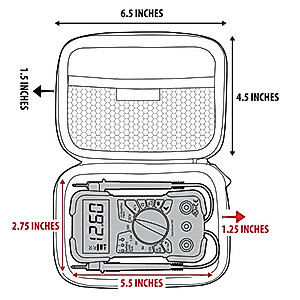USA GEAR Multimeter Case with Hard Shell Exterior and Wrist Strap - Compatible with Innova 3320 Digital Multimeter, Crenova MS8233D, Klein Tools Multi Meter, and AstroAI Multimeter 2000 - Black