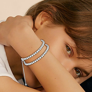 YOYUNLUO 3 Pcs Tennis Bracelets for Women 4mm 5A+ Cubic Zirconia CZ Diamond Silver Adjustable Bracelet Fashion Jewelry Wedding Gift Size 6.5-7.5 Inch