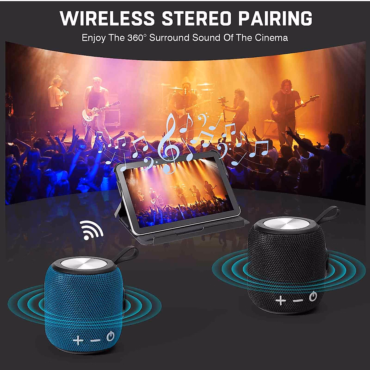 Bluetooth Speaker: Powerful Stereo Sound, IPX7 Waterproof, True Wireless Stereo Pairing, Portable Design, Latest Bluetooth V5.2 - Perfect for Samsung Galaxy S7 (USA), Beach, Home, Parties- Blue
