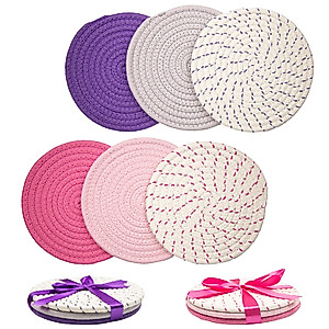 ELANE 6 Pcs Cotton Hot Pads Pot Holders for Kitchen Heat Resistant,Kitchen Hot Pads for Table，7 inch