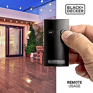 BLACK+DECKER Wireless Outdoor Timer Outlet with Remote, 2 Grounded Outlets, Photocell Sensor