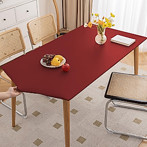 Huierxun PU Stretch Fitted Rectangle Tablecloth with Elastic Edge 35 x 55 Inch Waterproof Oil Proof Table Cloth Wipeable Table Cover for Indoor Outdoor Furniture Protect (Red,35"x55")