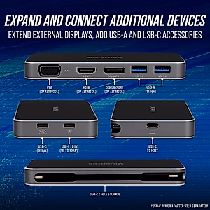 VisionTek VT210 Portable USB-C Dual Monitor Hub - 1x DP, 1x HDMI, 1x VGA, 2X USB-A Ports, 1x USB-C for Windows/MacOS/ChromeOS/iOS