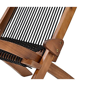Folding Rope Wooden Chair - Foldable Outdoor Low Profile Wood Lounge Chair for The Patio, Backyard, and Deck, No Assembly Required