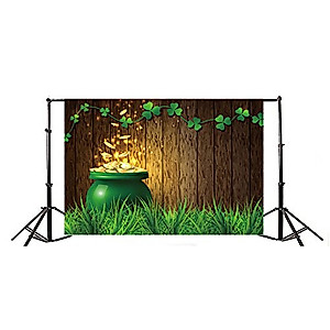 Baocicco 7x5ft Vinyl St.Patrick's Day Backdrop Pot of Gold Photography Background Lucky Irish Shamrock Wooden Texture Wall Grass Field Children Baby Adults Portraits Photo Studio