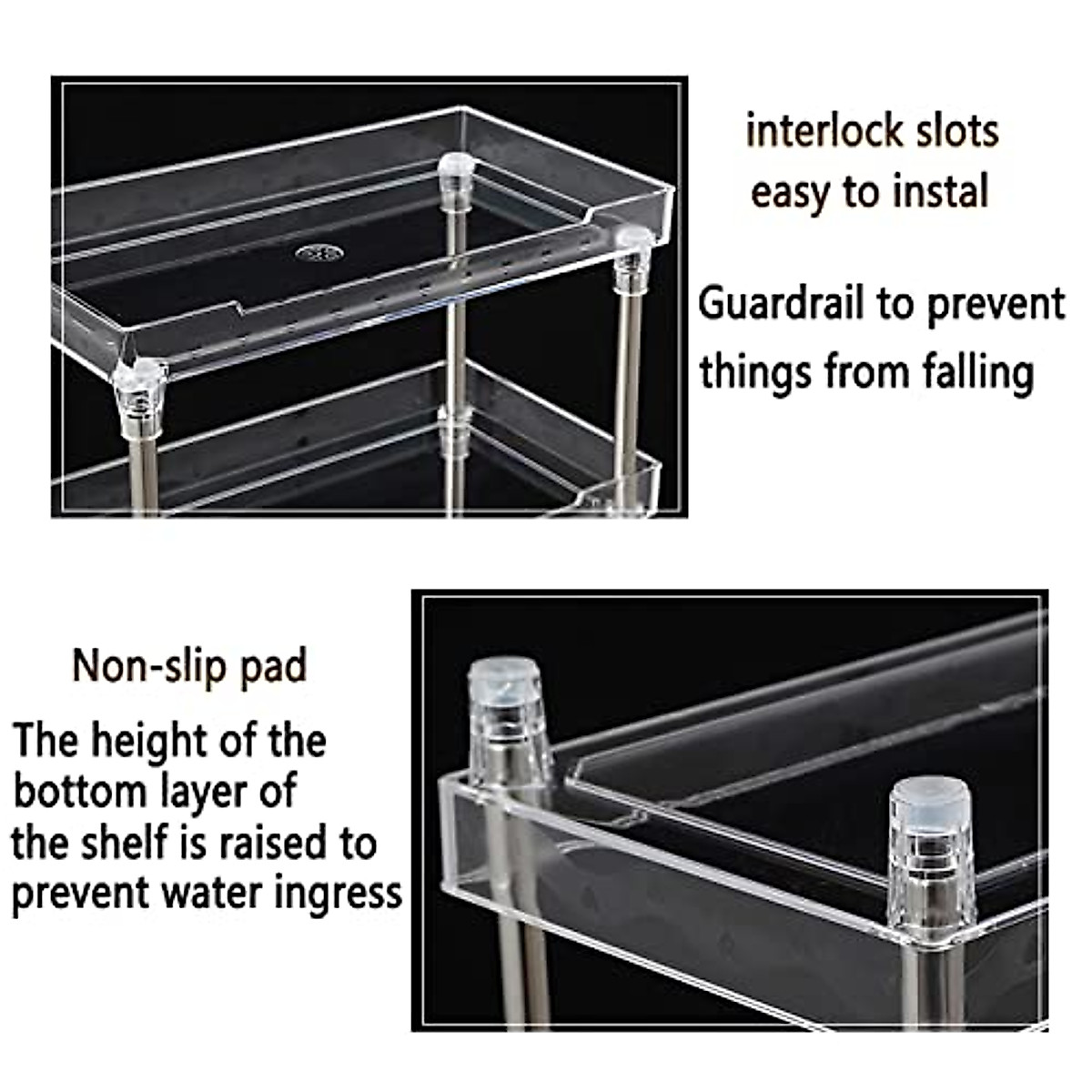 DYNSL Shower Caddy Countertop Acrylic Bathroom Organizer Trays, 3 Tier Standing Bathroom Holder Kitchen Storage Rack for Counter, Shelf for Bathroom, Desktop Makeup Organizer, Office