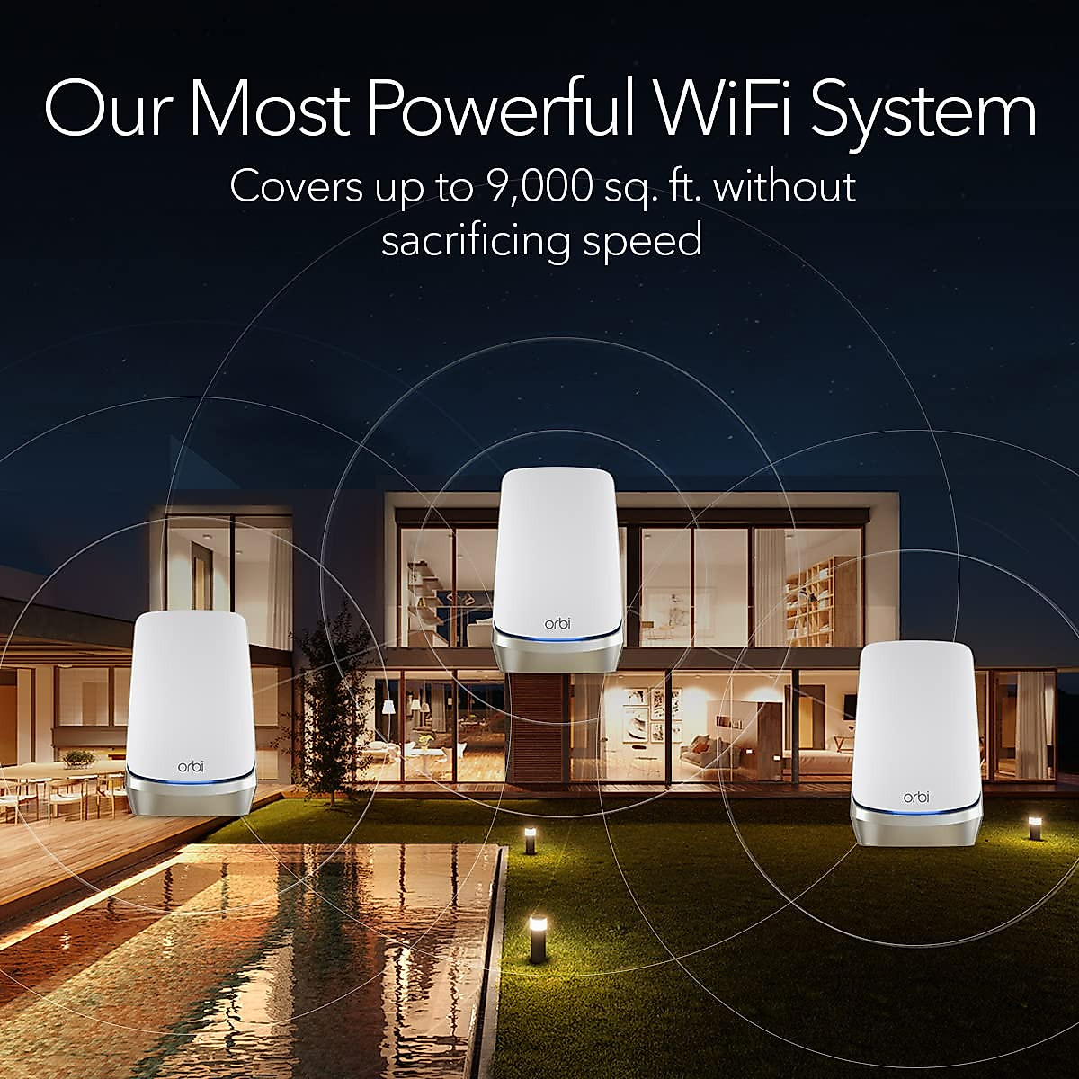 NETGEAR RBKE963-100NAR Orbi 960 Series AXE11000 Quad-Band Mesh Wi-Fi 6E System 3-Pack White (Renewed)