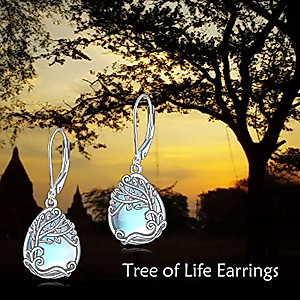 Moonstone Earrings for Women 925 Sterling Silver Tree of Life Drop Dangle Earrings Leverback Teardrop Jewelry Gifts (B-Moonstone Tree of Life)