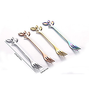 Anller 16 Pieces Stainless Steel Coffee Spoons Dessert Forks, Set of 8 Spoons 8 Forks, Rainbow