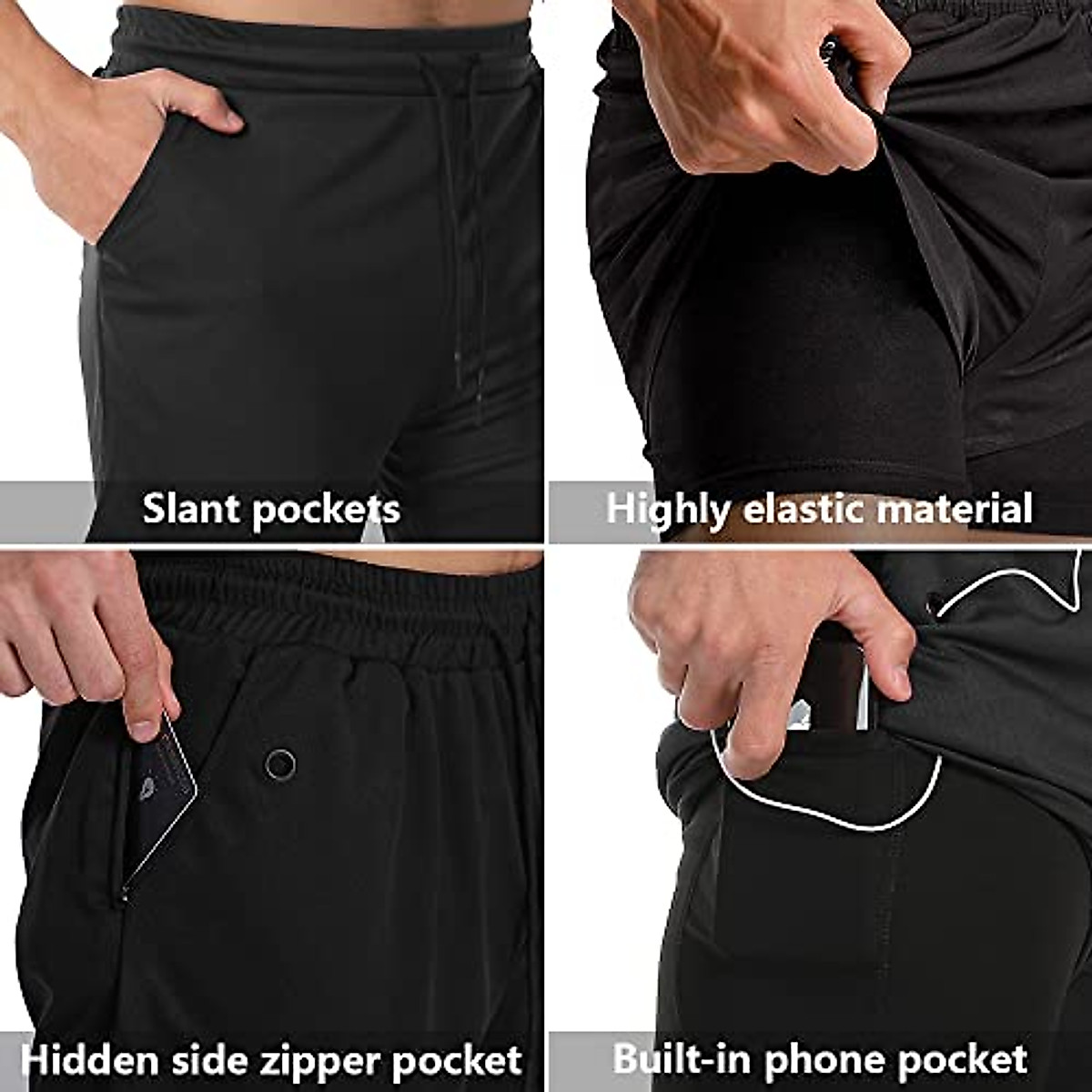 JWJ Men's Running Athletic Workout Sports Mens 2 in 1 Shorts Breathable Gym Short for Men with Pocket, White X-Large