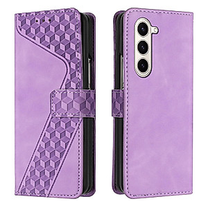 Phone Flip Case Wallet Case for Samsung Galaxy Z Fold 5, Vintage PU Leather Phone Case Magnetic Flip Folio Leather Case Credit Card Holder Kickstand Shockproof Case phone protection ( Color : Purple )