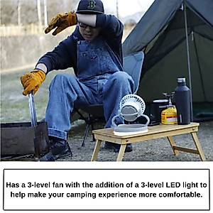 SPICE OF LIFE Circulaire Camping Fan with LED Ring Light - Khaki - 4000 mAh Battery, USB Rechargeable, Magnetic Remote, Auto Timer, Hanging Tent Hook, Removable and Washable Fan Cover