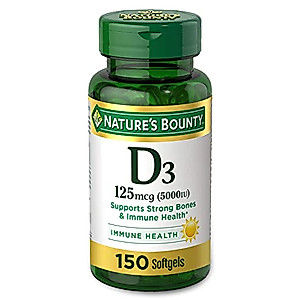 Nature's Bounty Vitamin D3, Immune and Bone Support, 5000IU, Rapid Release Softgels, 150 Ct