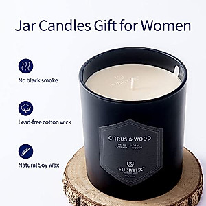 subrtex Citrus & Wood Scented Candles for Women, 12.3oz Large Jar Single Wick Candle, 70 Hours of Burn Time, Highly Scented Aromatherapy Candle Valentine's Day Gift for Bathing Massage