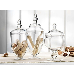 Apothecary Jars with Lids Set of 3 - Home Essentials & Beyond Candy Jars for Candy Buffet, Glass décor, Laundry Room, Potpourri, and Bathroom