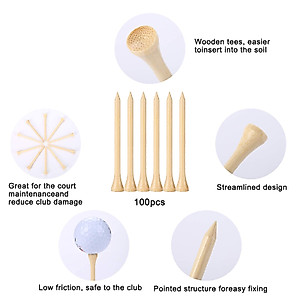 GFGL Golf Tees Durable Bamboo Tees 100Pcs 3-1/4" Friendly Biodegradable Material Reduce Friction Side Spin More Stable (Primary)