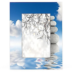 Yzrwebo Japanese Zen 5x7 Picture Frame Gray Stones Orchid Wood Photo Frames High Transparent Horizontal and Vertical Tabletop Display or Wall Mounting for Family Home Gallery Office
