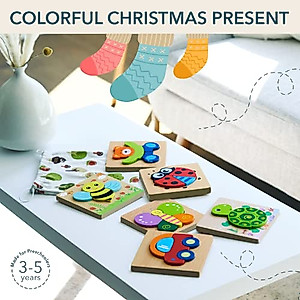 Playtime by Magifire Wooden Puzzles for Toddlers Set of 6: Early Developmental STEM Toy for Babies Aged 1-3 Years; Ladybug, Car, Bee, Teddy Bear, Butterfly, Turtle