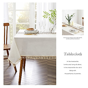 QIANQUHUI Embroidered Tablecloth for Dining Table,Dust Proof Spillproof Soil Resistant Cotton Linen Rectangle Table Cloths (Coffee Wheat, Rectangle/Oblong, 55'x70'', 4-6 Seats)
