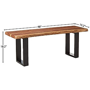 Alaterre Furniture Alpine Live Edge Solid Wood 48 inch Bench with Metal Legs, Natural