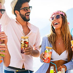 2 Pcs Hubby and Wifey Drinking Glasses 16 oz Beer Cup with Bamboo Lids and Glass Straws Bridal Shower Gift Can Shaped Iced Coffee Cup Glass Tumbler Engagement Gifts for Women Drinking Jars